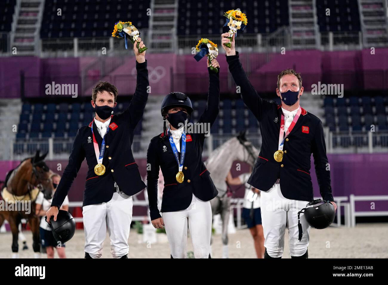 The British team of Tom McEwen, Laura Collett and Oliver Townend ...