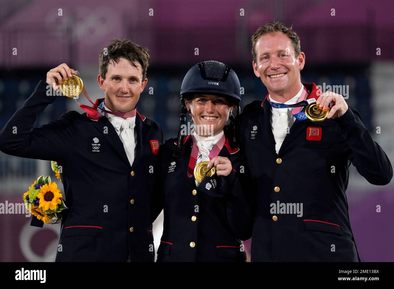 The British team of Tom McEwen, Laura Collett and Oliver Townend ...