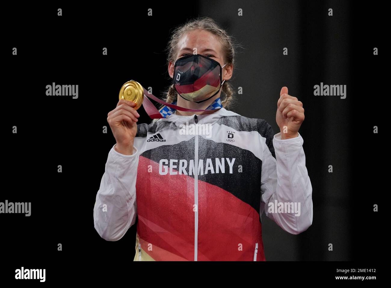Gold medalist, Germany's Aline Rotter Focken celebrates during the ...