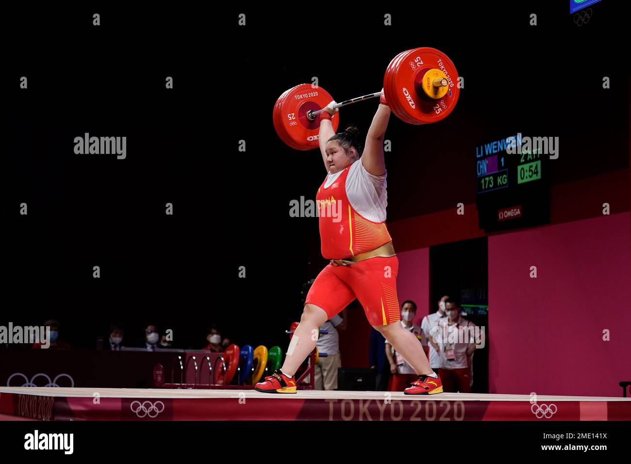 Li Wenwen of China competes in the women's +87kg weightlifting event at ...