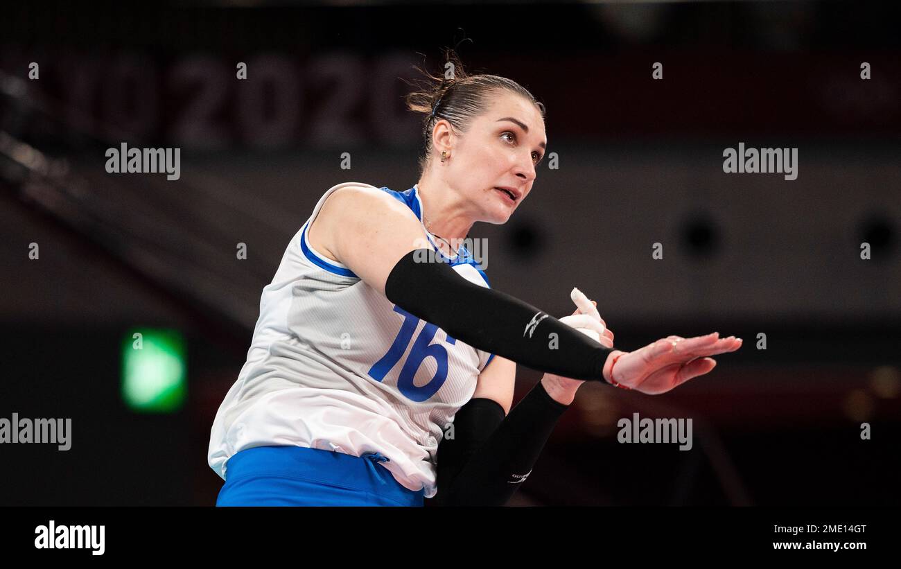 Russian Olympic Committee outside hitter Irina Voronkova serves at the ...