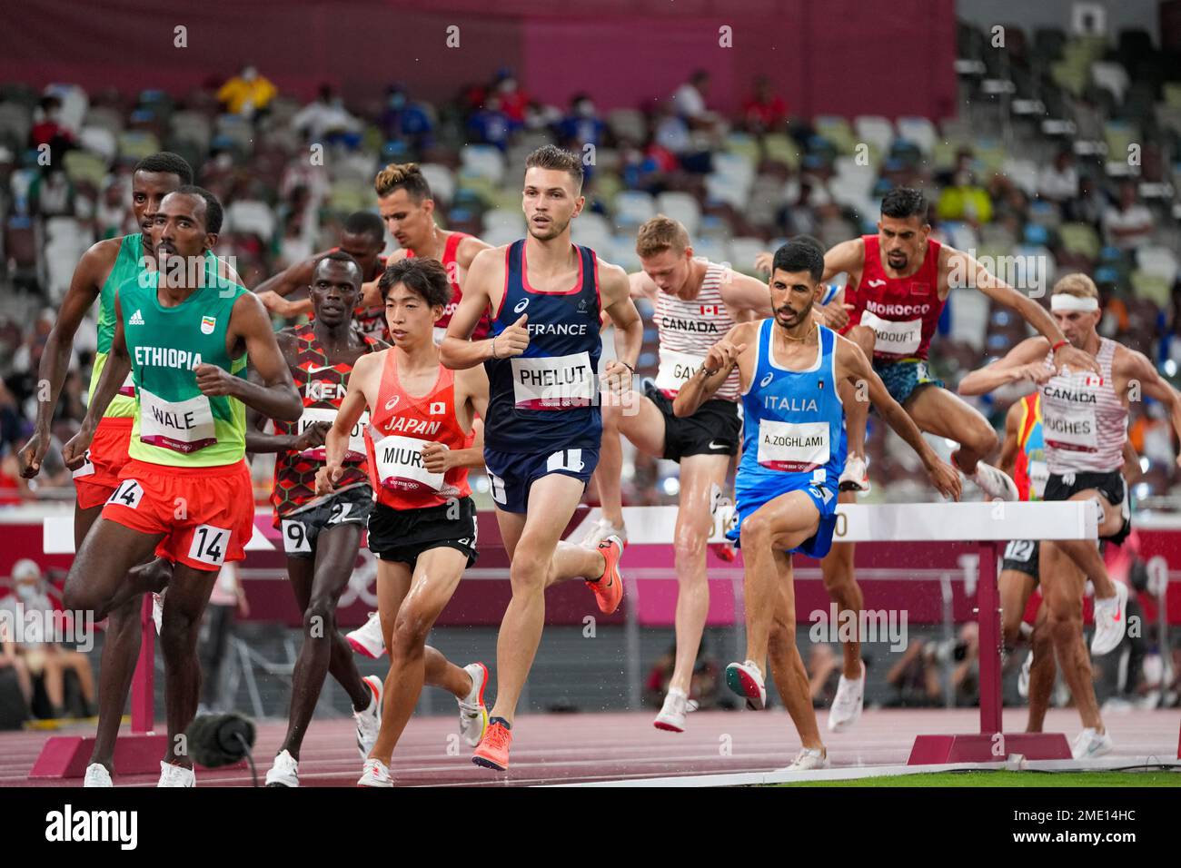 Runners compete in the men's 3,000-meter steeplechase final at the 2020 ...