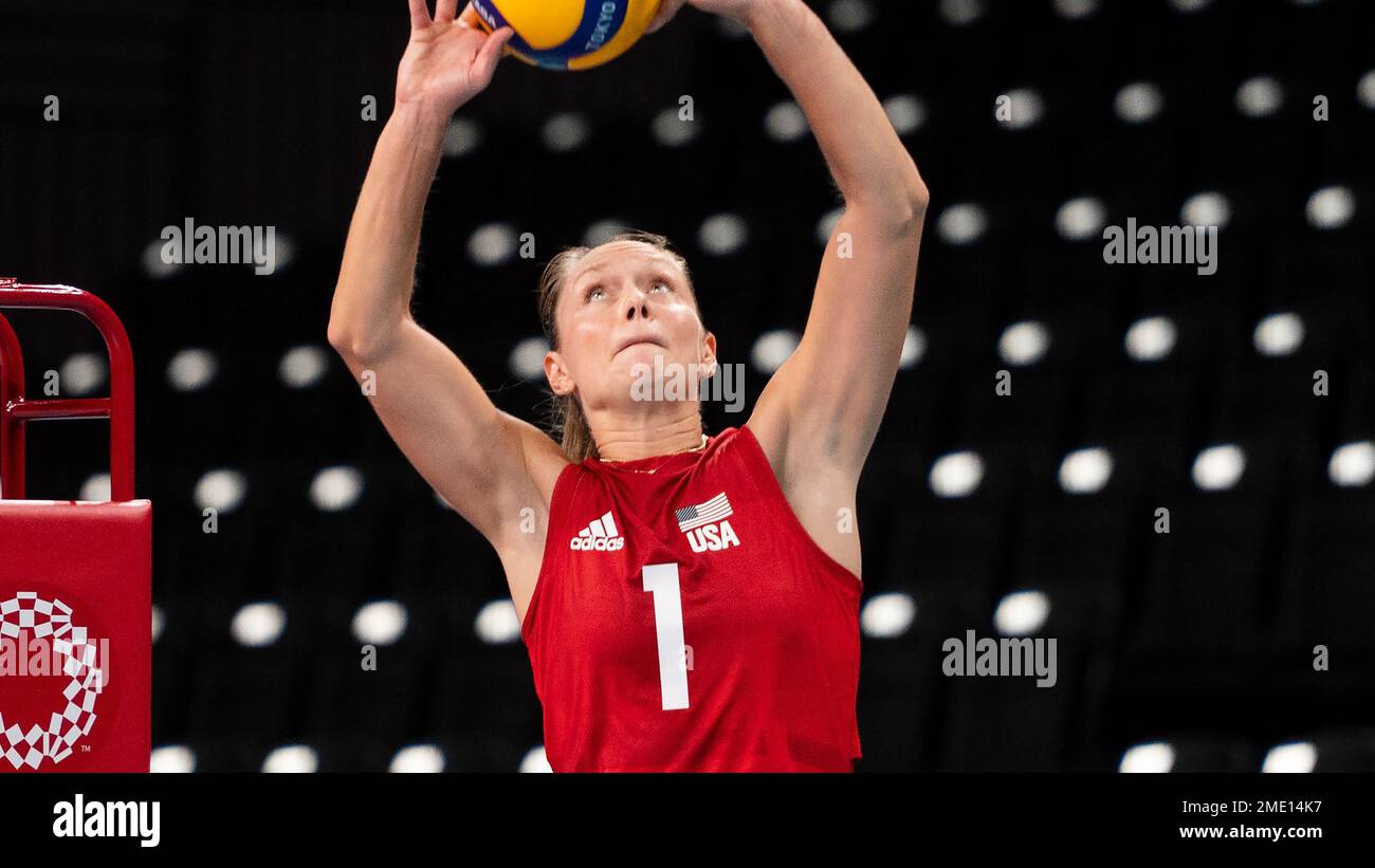 United States setter Micha Hancock sets up a teammate at the 2020 ...