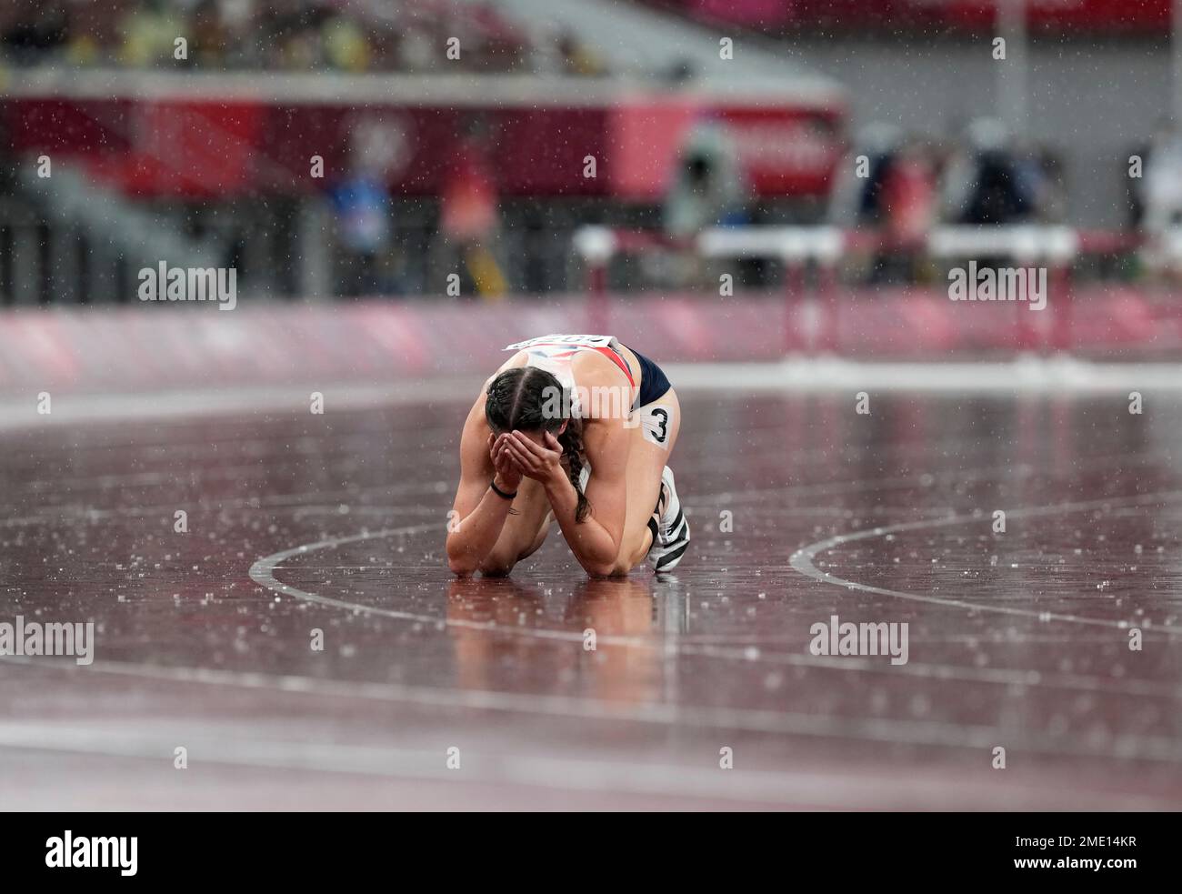 Jessica Turner, of Britain reacts after a heat of the women's 400-meter ...