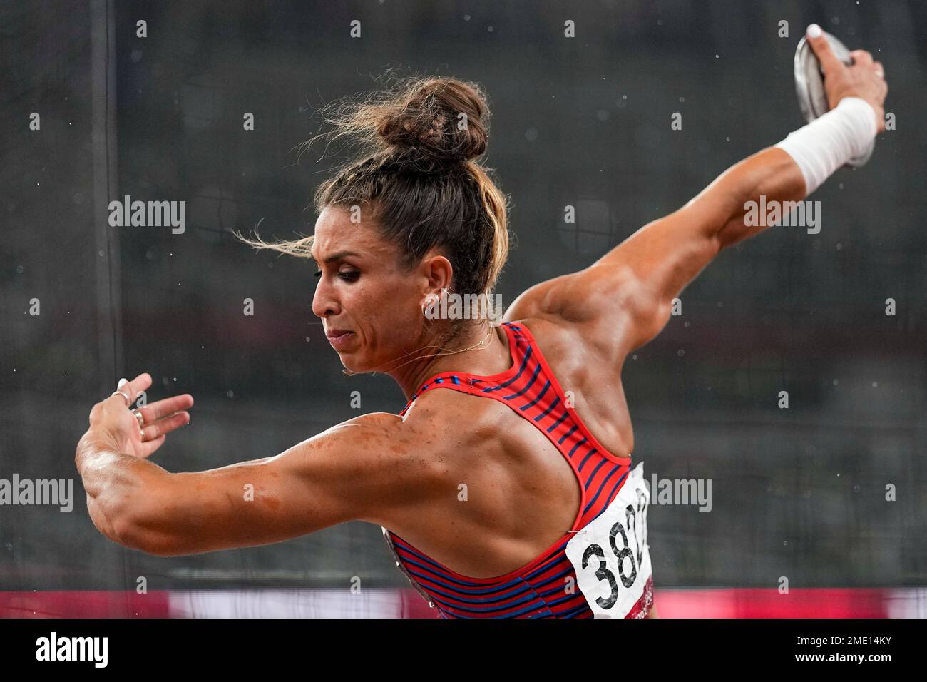 Valarie Allman, of the United States, competes in the women's discus ...