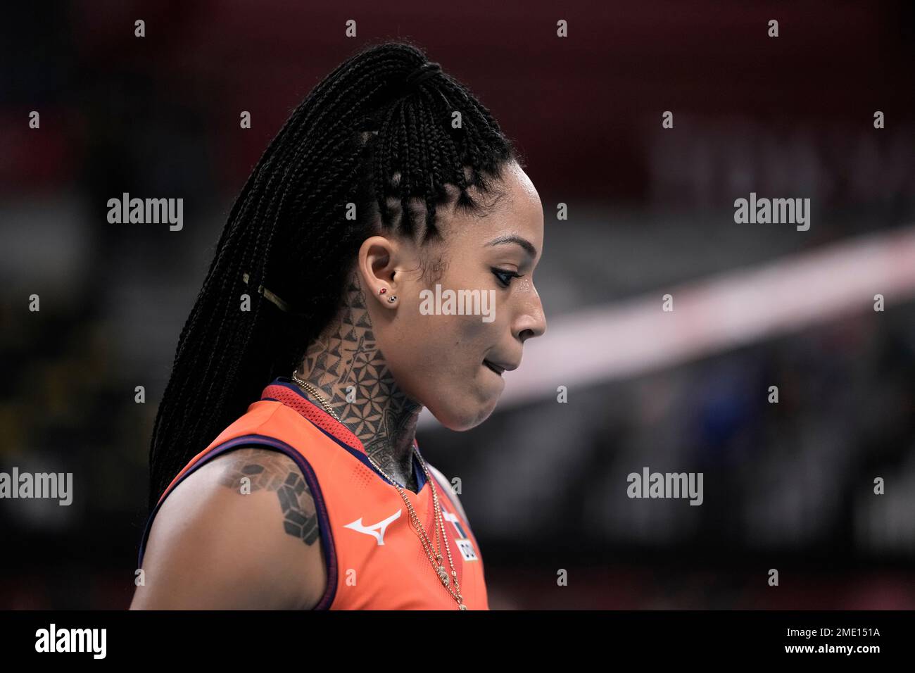 Dominican Republic's libero Brenda Castillo stands on the court during ...