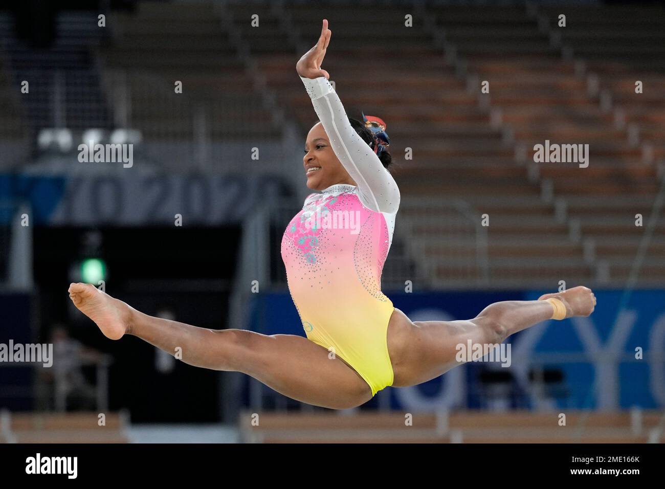 Rebeca Andrade, of Brazil, performs on the floor during the artistic ...