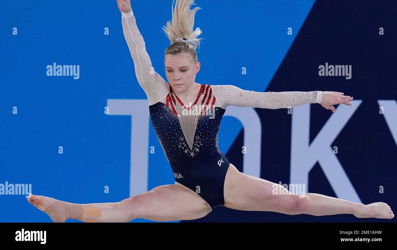 Jade Carey, of the United States, performs on the floor during the ...