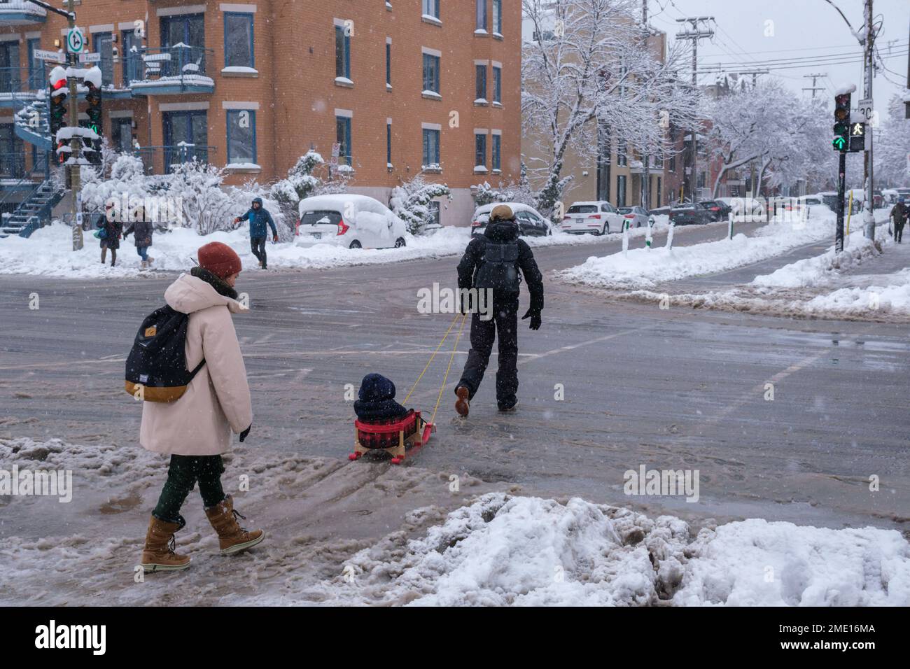 Montreal, CA - 17 December 2022: Pedestrians walking on Rachel Street ...
