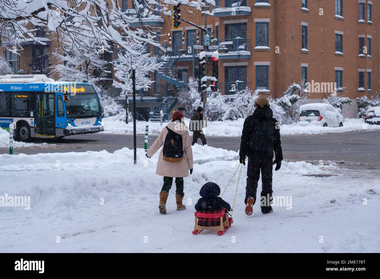 Montreal, CA - 17 December 2022: Pedestrians walking on Rachel Street ...