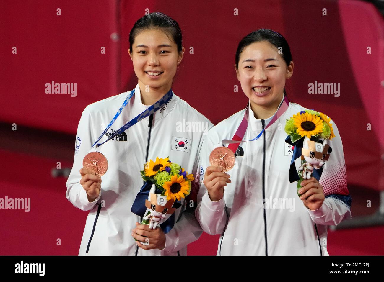 Bronze medalist Kim So-yeong, left, and Kong Hee-yong from South Korea ...