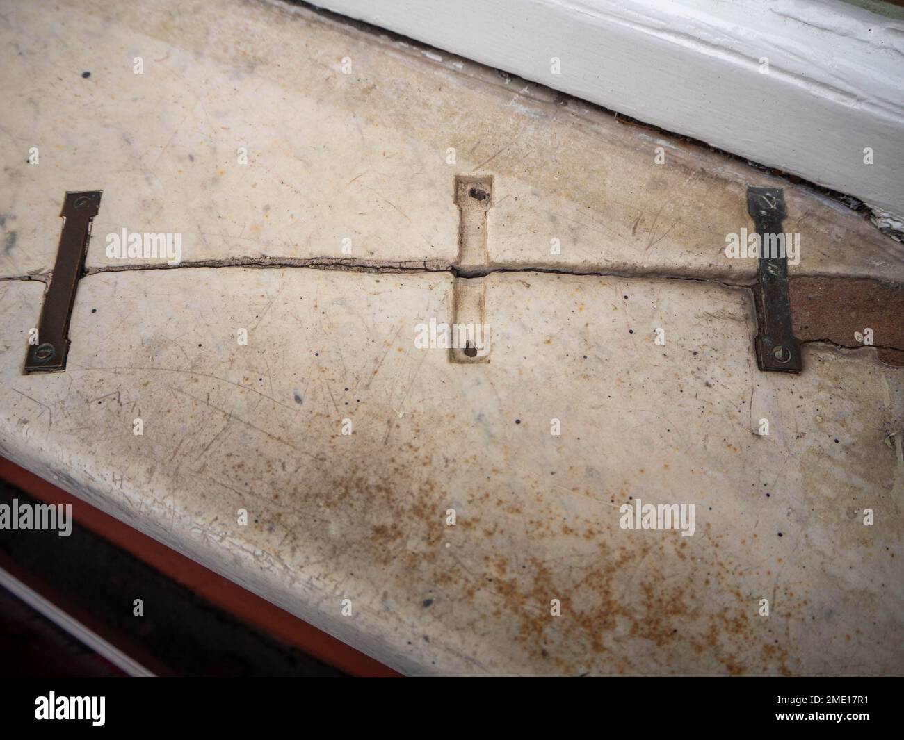 Historic repair to a window sill in Ruthin Village North Wales Stock ...