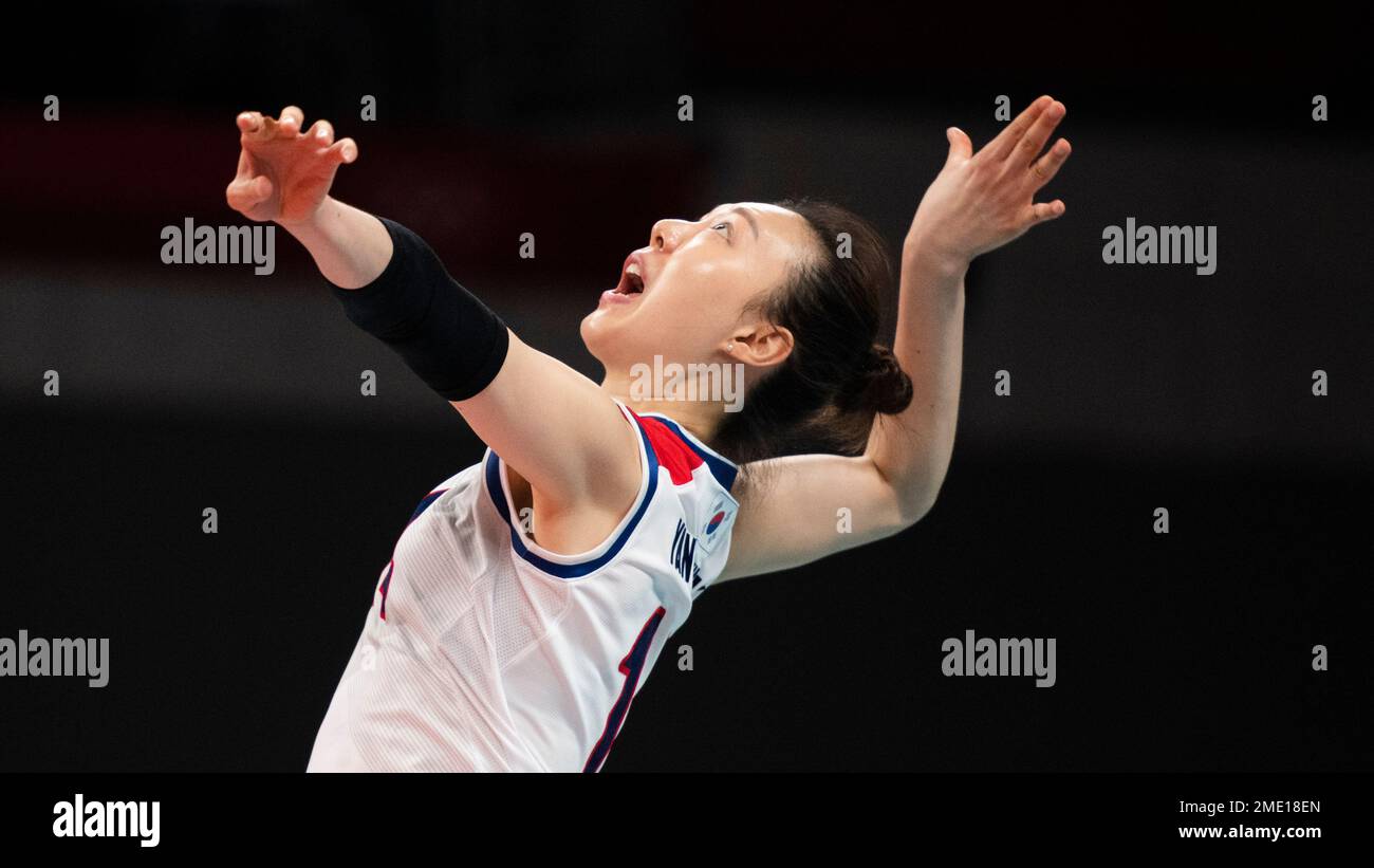 South Korea middle blocker Hyo Jin Yang leaps to serve at the 2020 ...