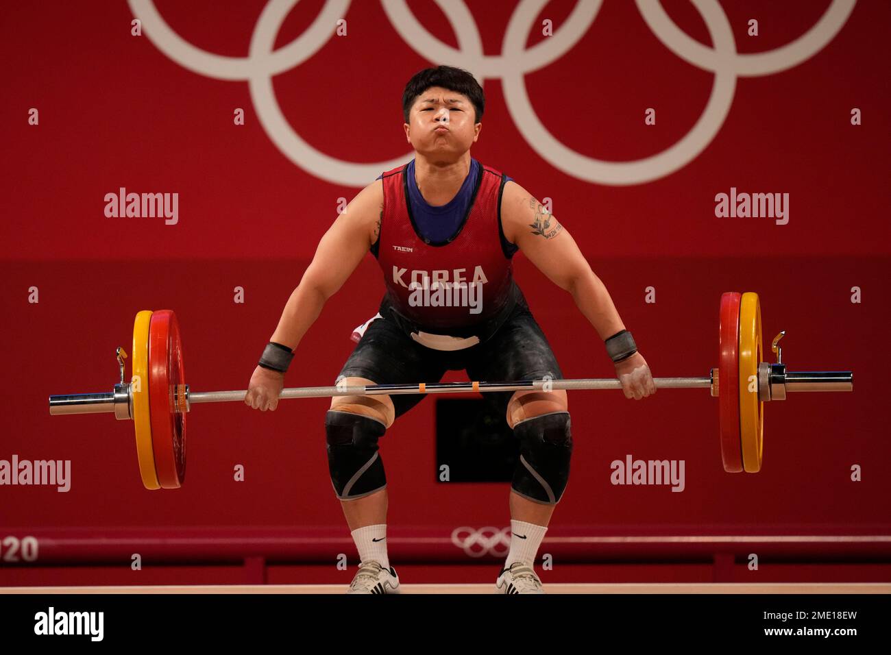 Kang Yeoun-hee of South Korea competes in the women's 87kg ...