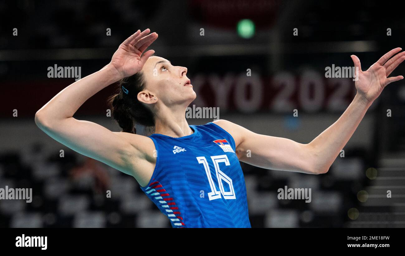 Serbia middle blocker Milena Rasic leaps to take a shot at the 2020 ...