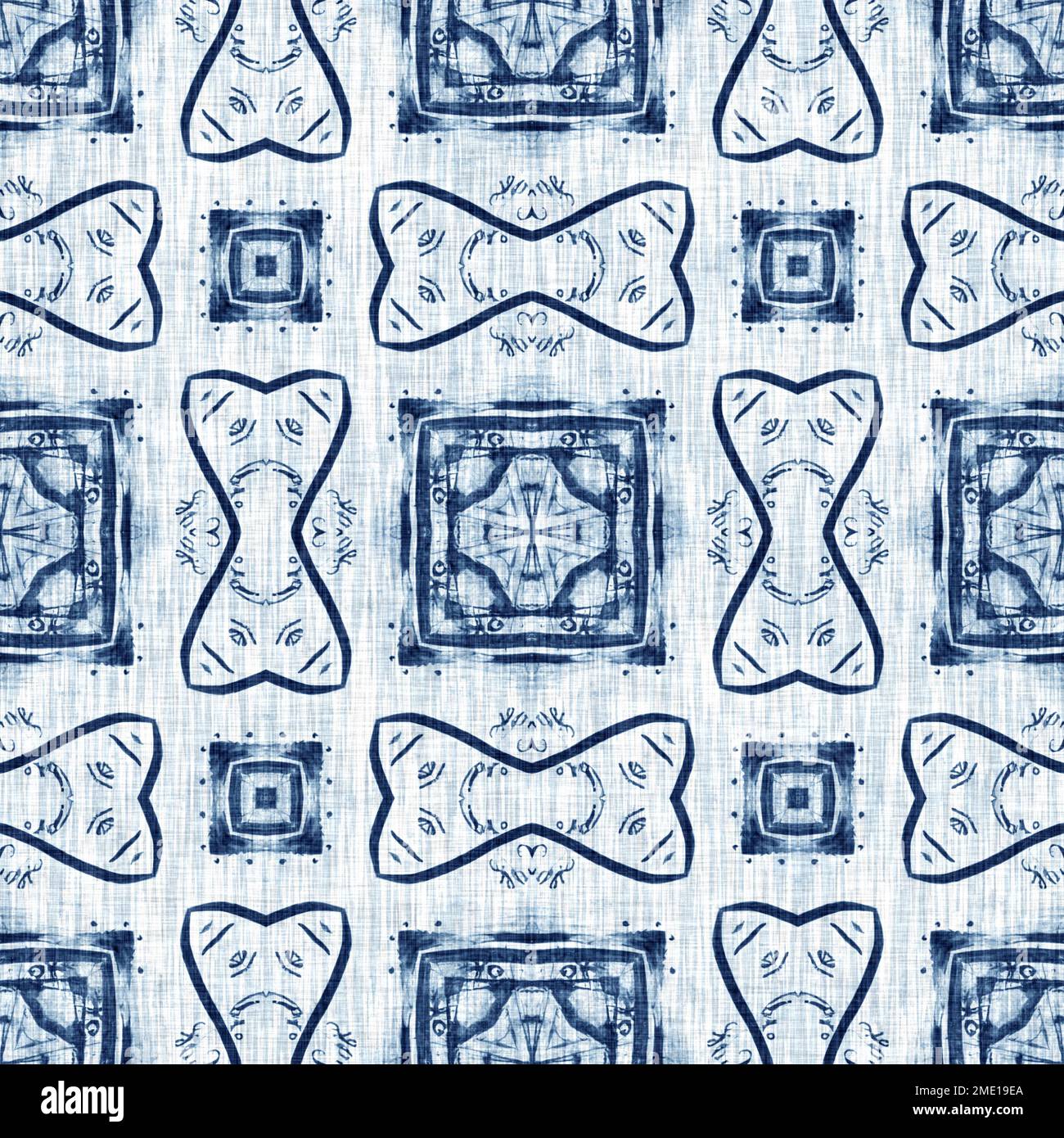 Indigo Dye Wash Coastal Damask Quilt Seamless Pattern. Washed out ...