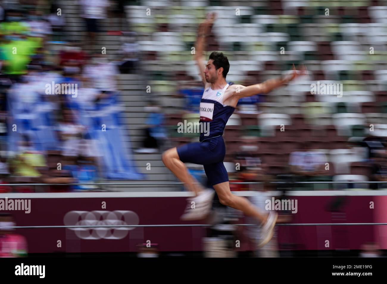 Miltiadis Tentoglou, of Greece, competes in men's long jump final at ...