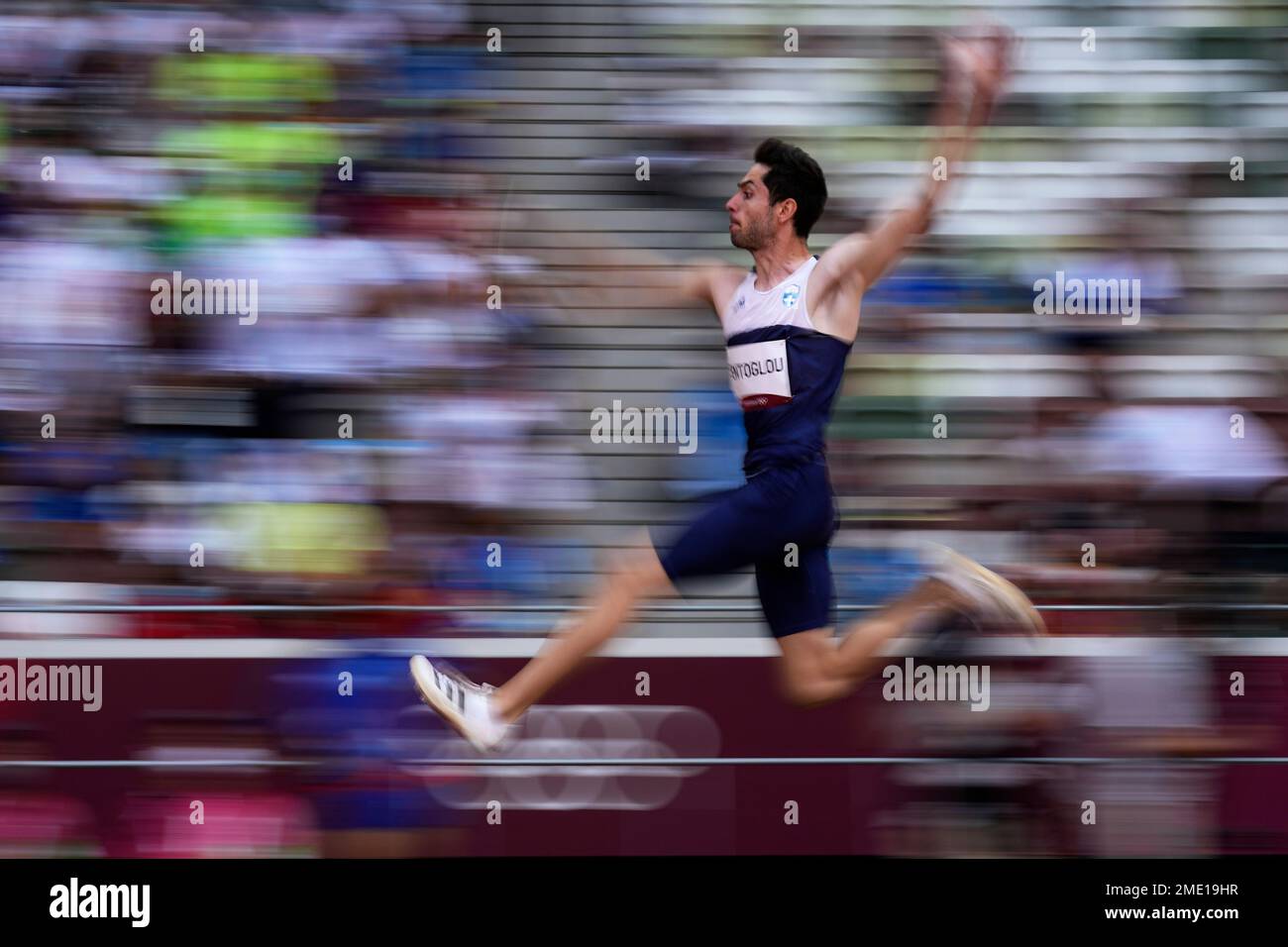 Miltiadis Tentoglou, of Greece, competes in men's long jump final at ...