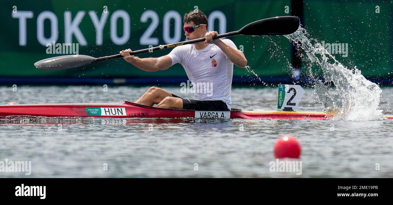Adam Varga of Hungary competes in the men's kayak single 1000m heat ...