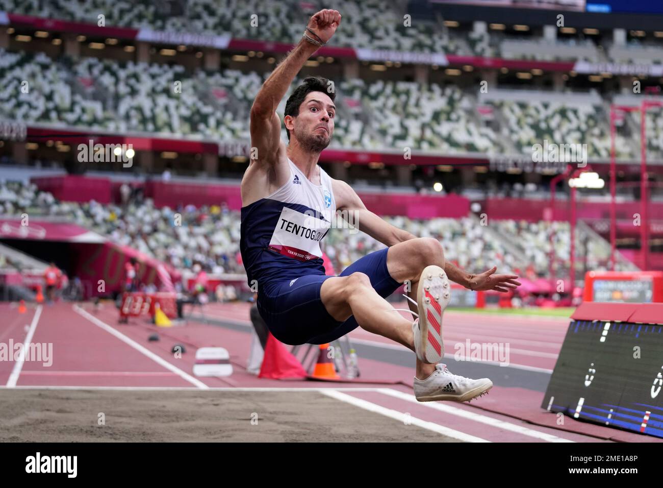 Miltiadis Tentoglou, of Greece, competes in men's long jump final at ...