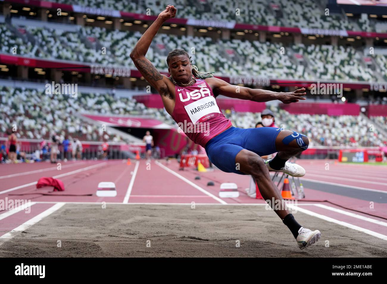 Juvaughn Harrison, of United States, competes in men's long jump final ...