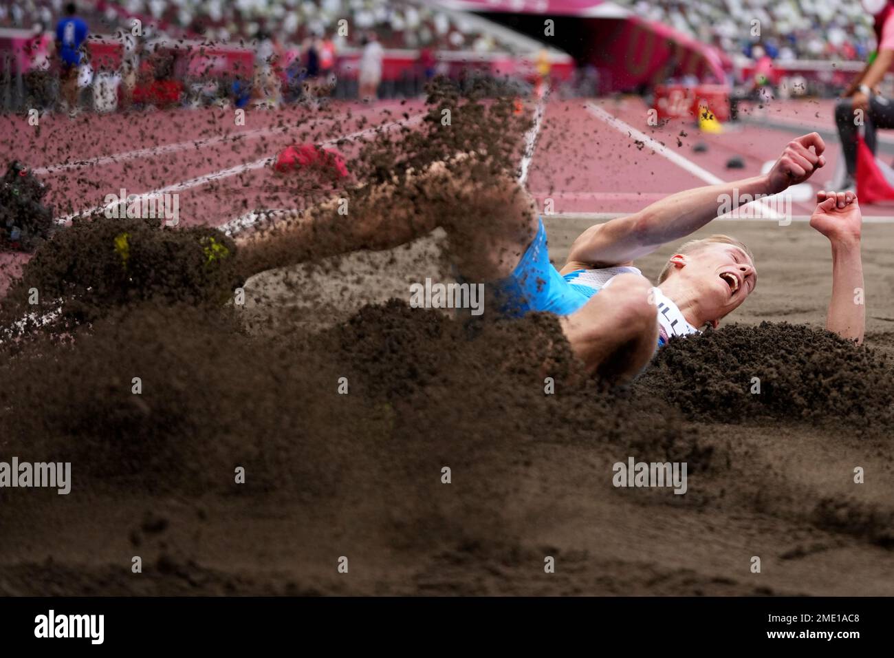 Kristian Pulli, of Finland, competes in men's long jump final at the ...