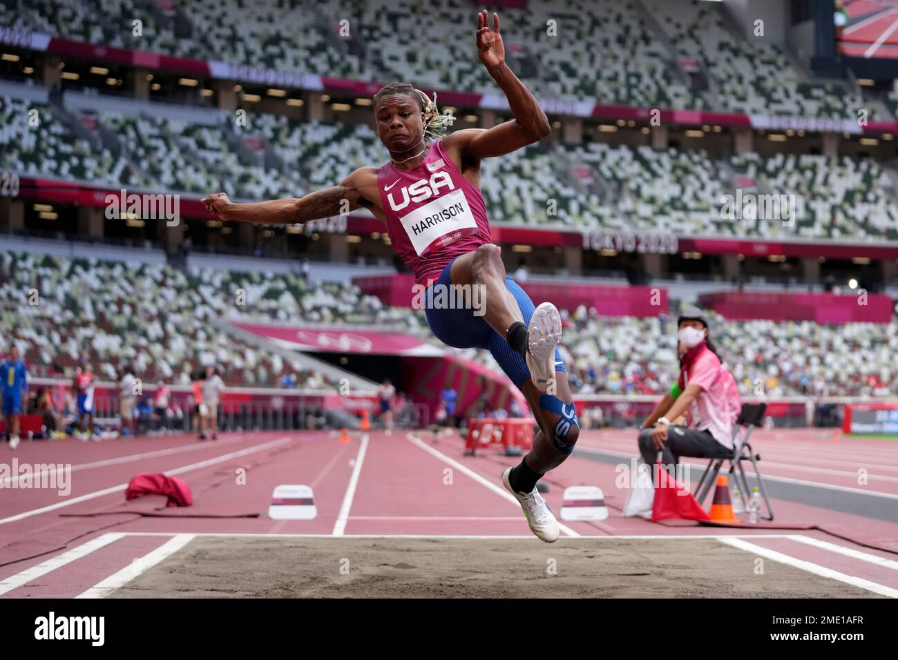 Juvaughn Harrison, of United States, competes in men's long jump final ...