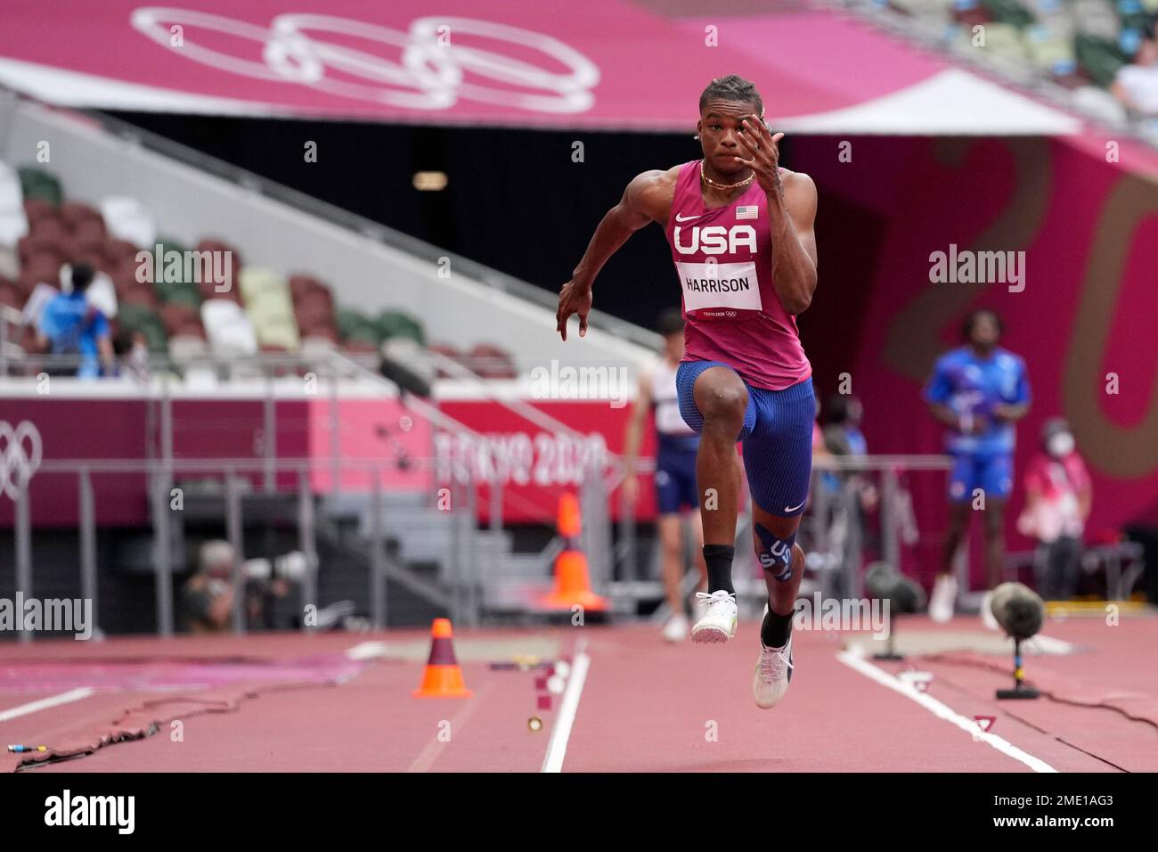 Juvaughn Harrison, of United States, competes in men's long jump final ...