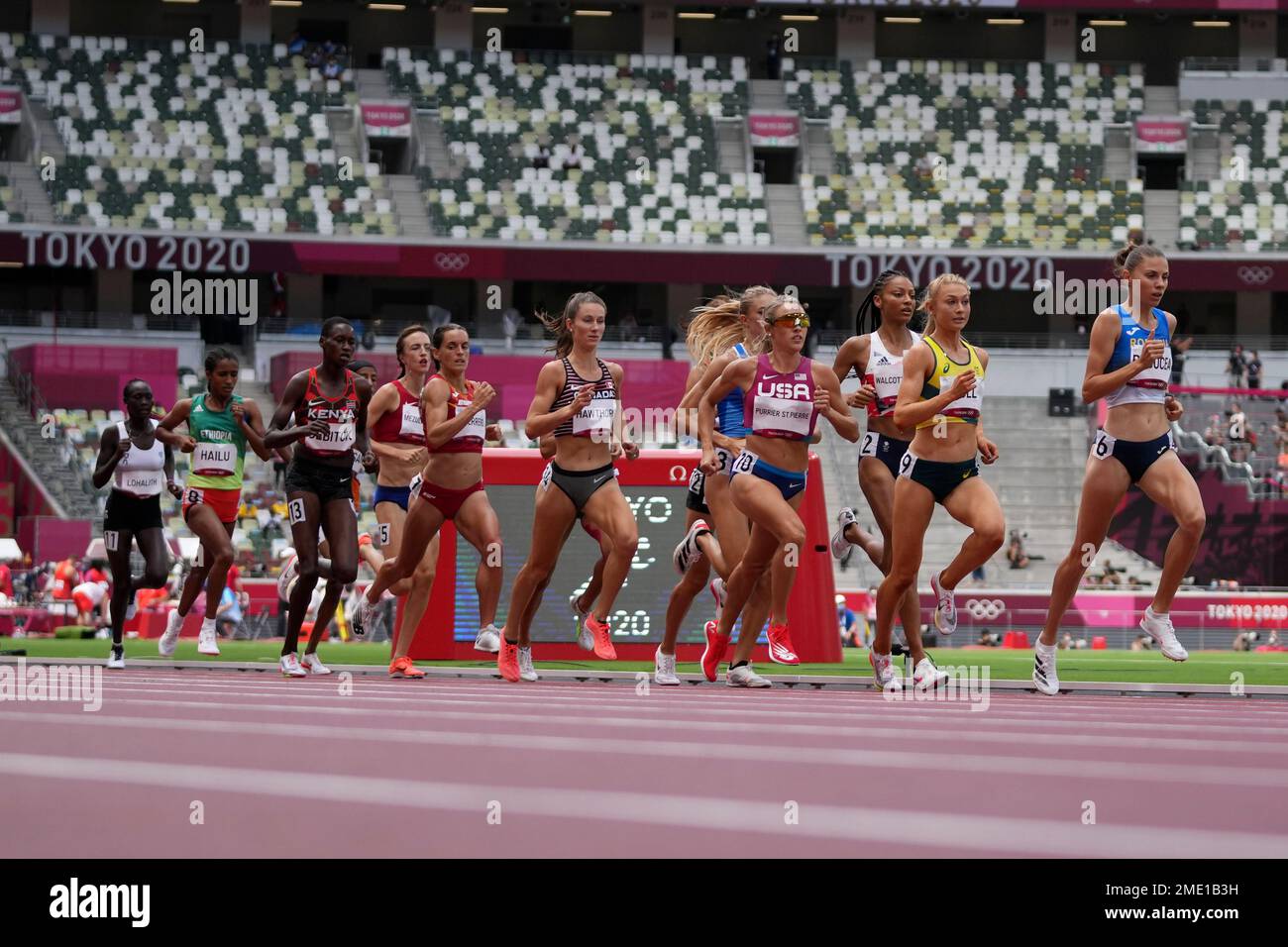 Runners compete in a heat of the women's 1,500-meter run at the 2020 ...