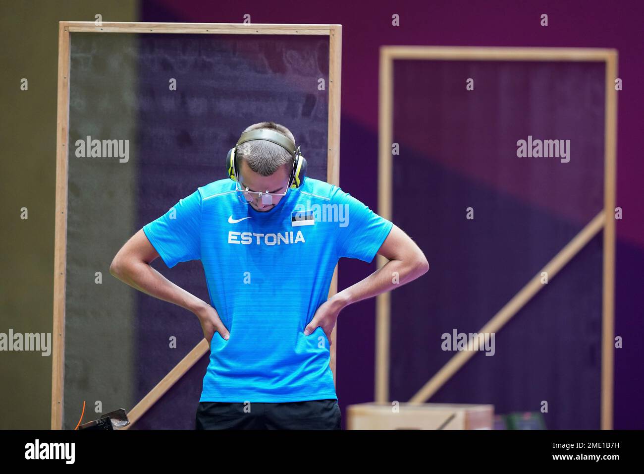 Peeter Olesk, of Estonia, prepares to compete in the men's 25-meter ...