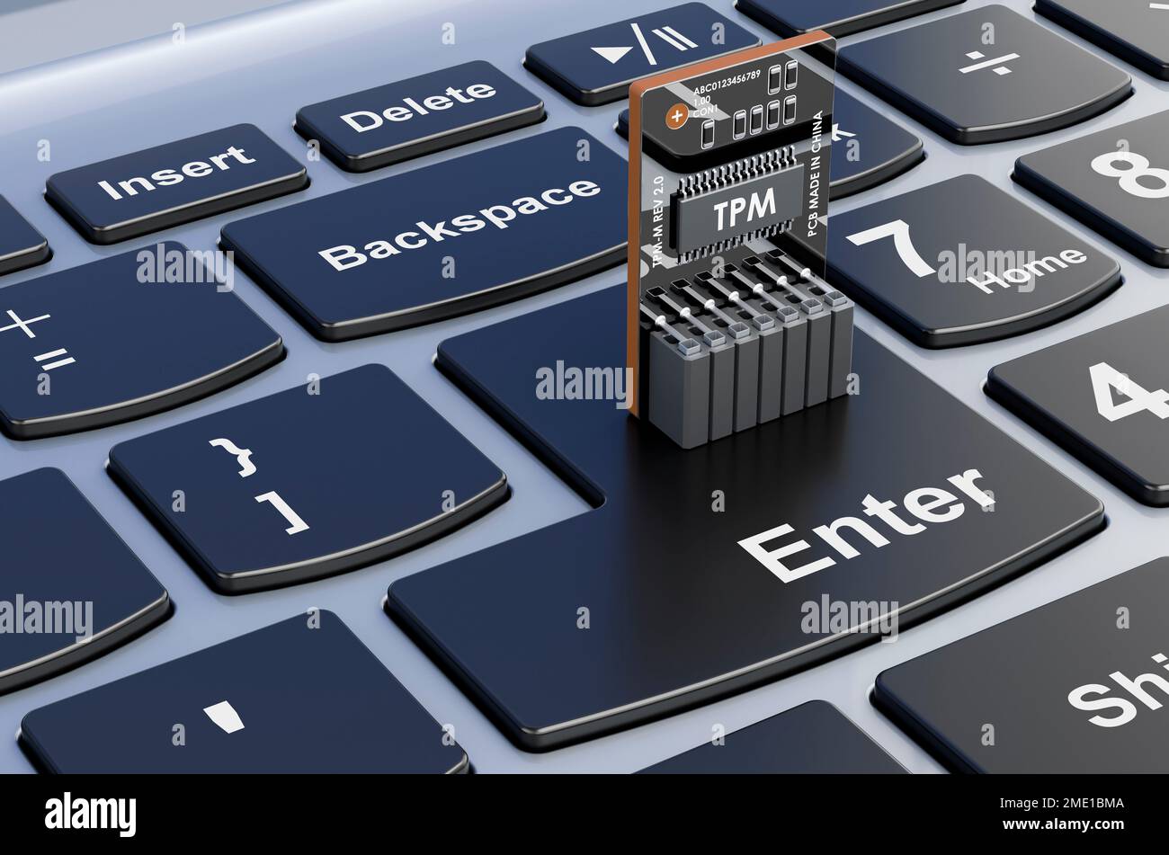 Trusted Platform Module, TPM on laptop keyboard, 3D rendering Stock ...