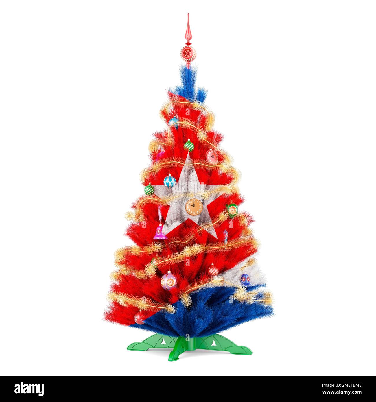 Cuban flag painted on the Christmas tree, 3D rendering isolated on ...