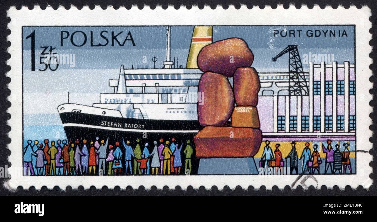 TIMBRE OBLITÉRÉ POLSKA. PORT GDYNIA. STEFAN BATORY. 1,50 ZL Stock Photo - Alamy