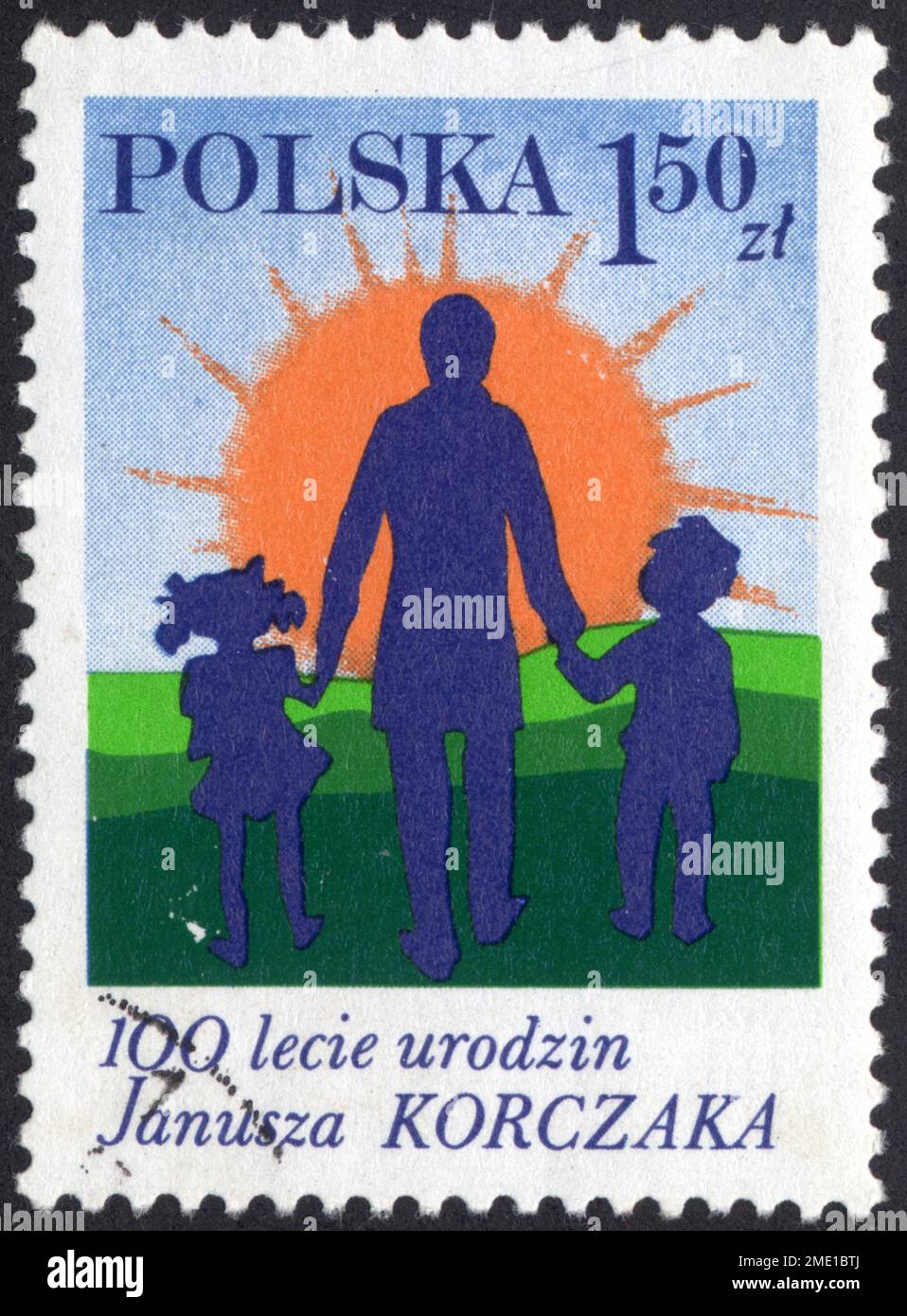 TIMBRE OBLITÉRÉ POLSKA. 100 LECIE URODZIN JANUSZA KORCZAKA. 1,50 ZL Stock Photo - Alamy