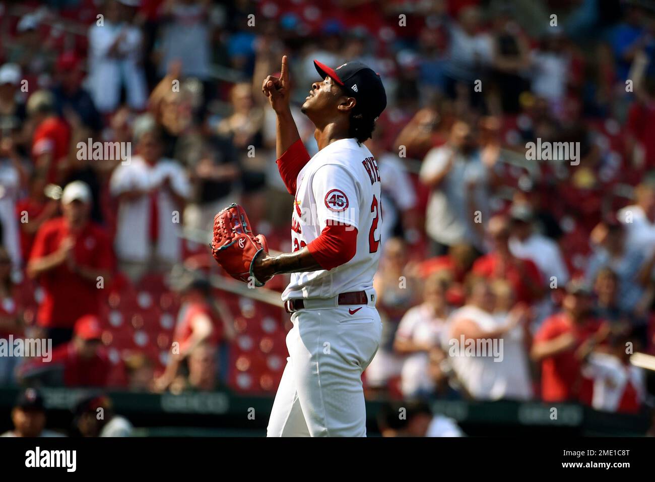 St. Louis Cardinals relief pitcher Alex Reyes reacts after beating the ...