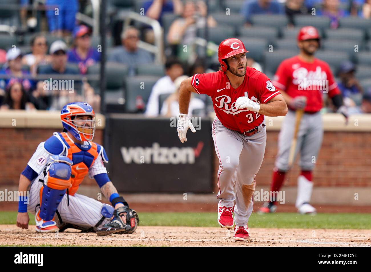 New York Mets catcher Tomas Nido, left, and Cincinnati Reds' Max ...