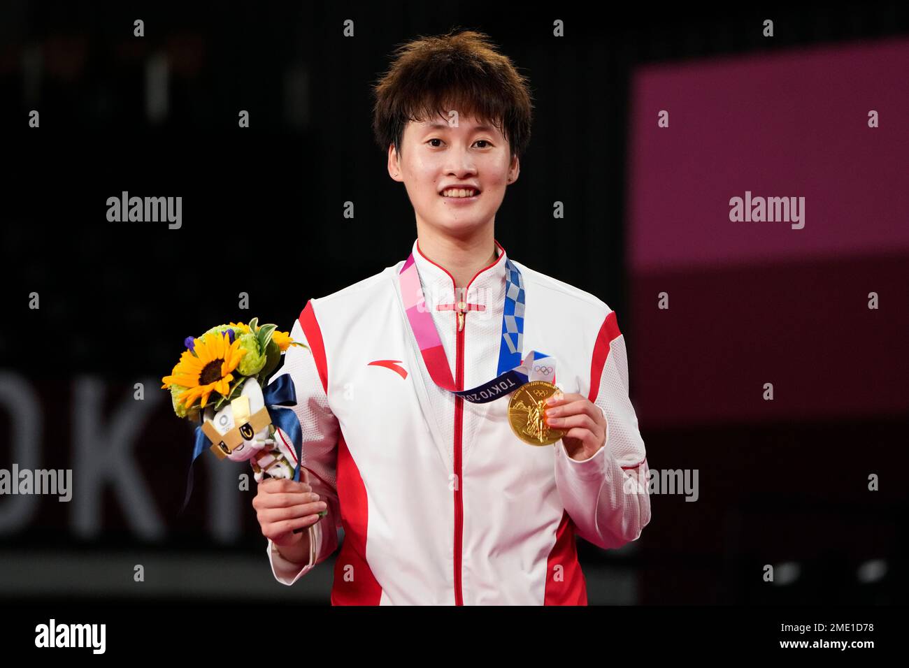 Gold medalist China's Chen Yu Fei shows her medal during the medals ...