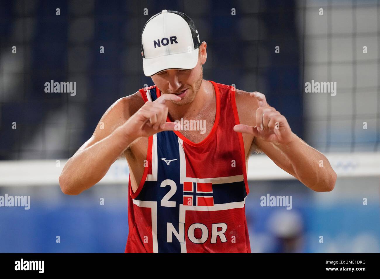 Christian Sandlie Sorum, of Norway, reacts to a play during a men's ...