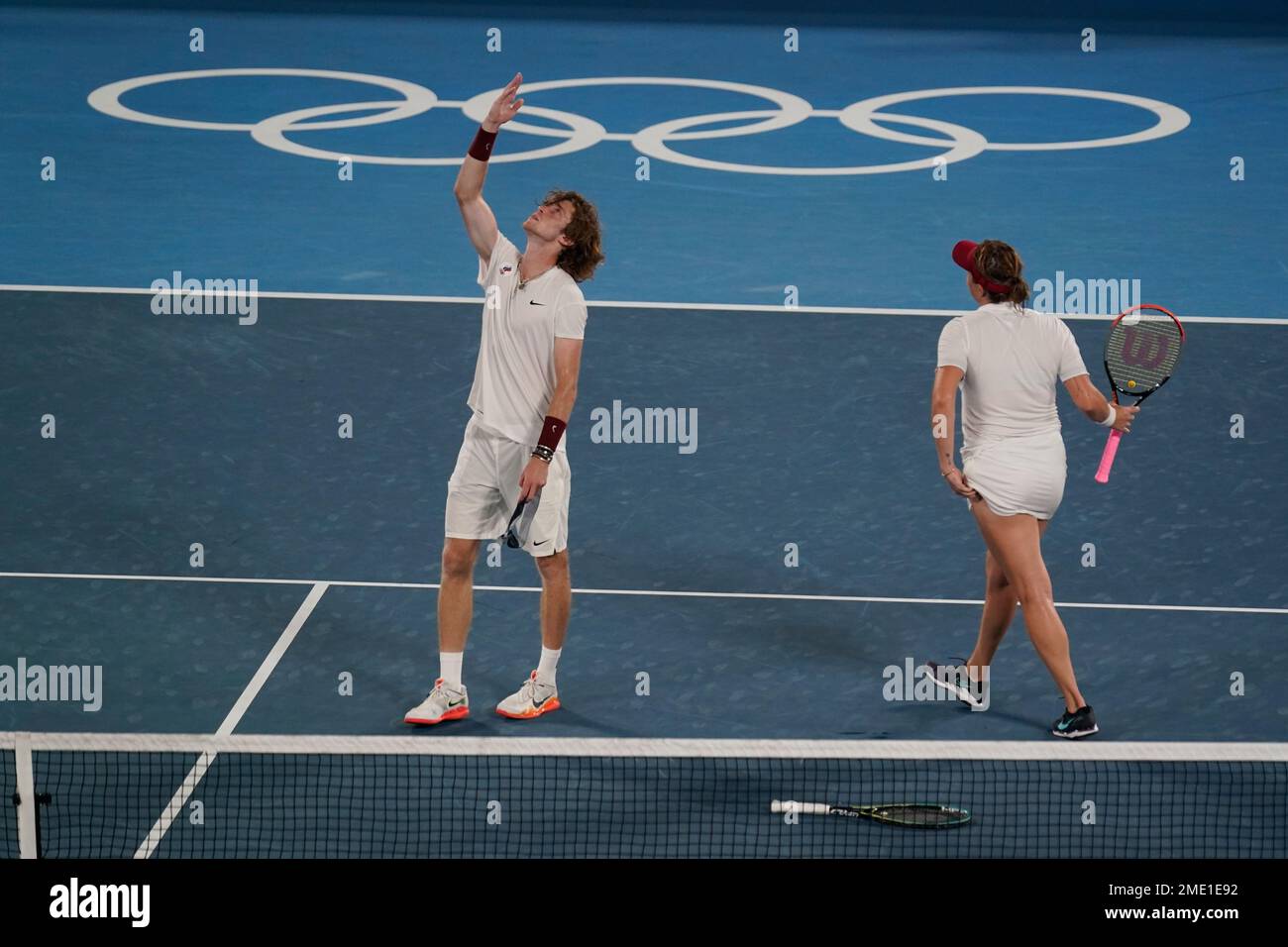 Anastasia Pavlyuchenkova and Andrey Rublev, of the Russian Olympic ...
