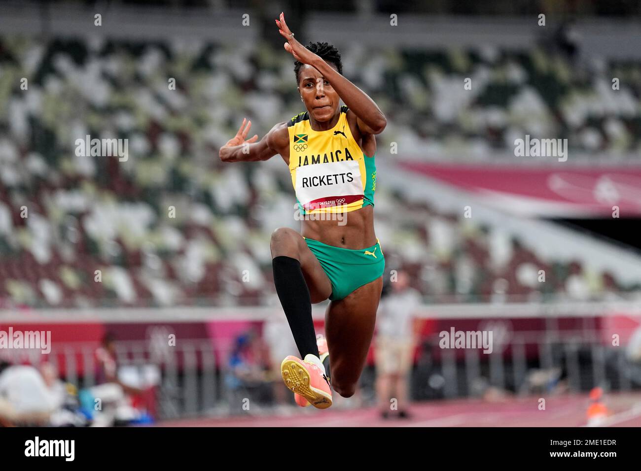 Shanieka Ricketts, of Jamaica, competes in the final of the women's ...