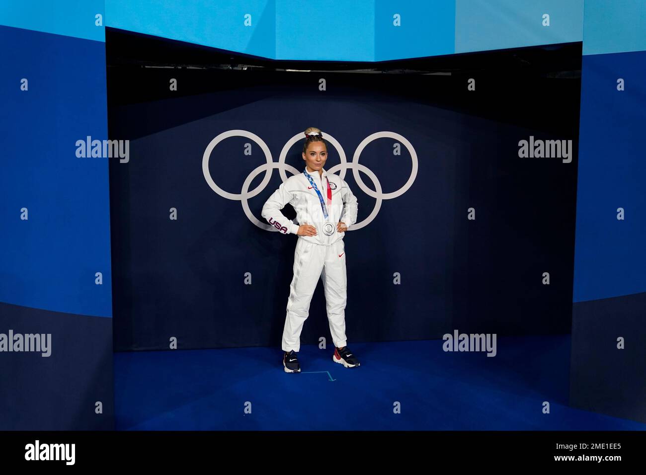 Mykayla Skinner, of United States, poses for a photo with her silver ...