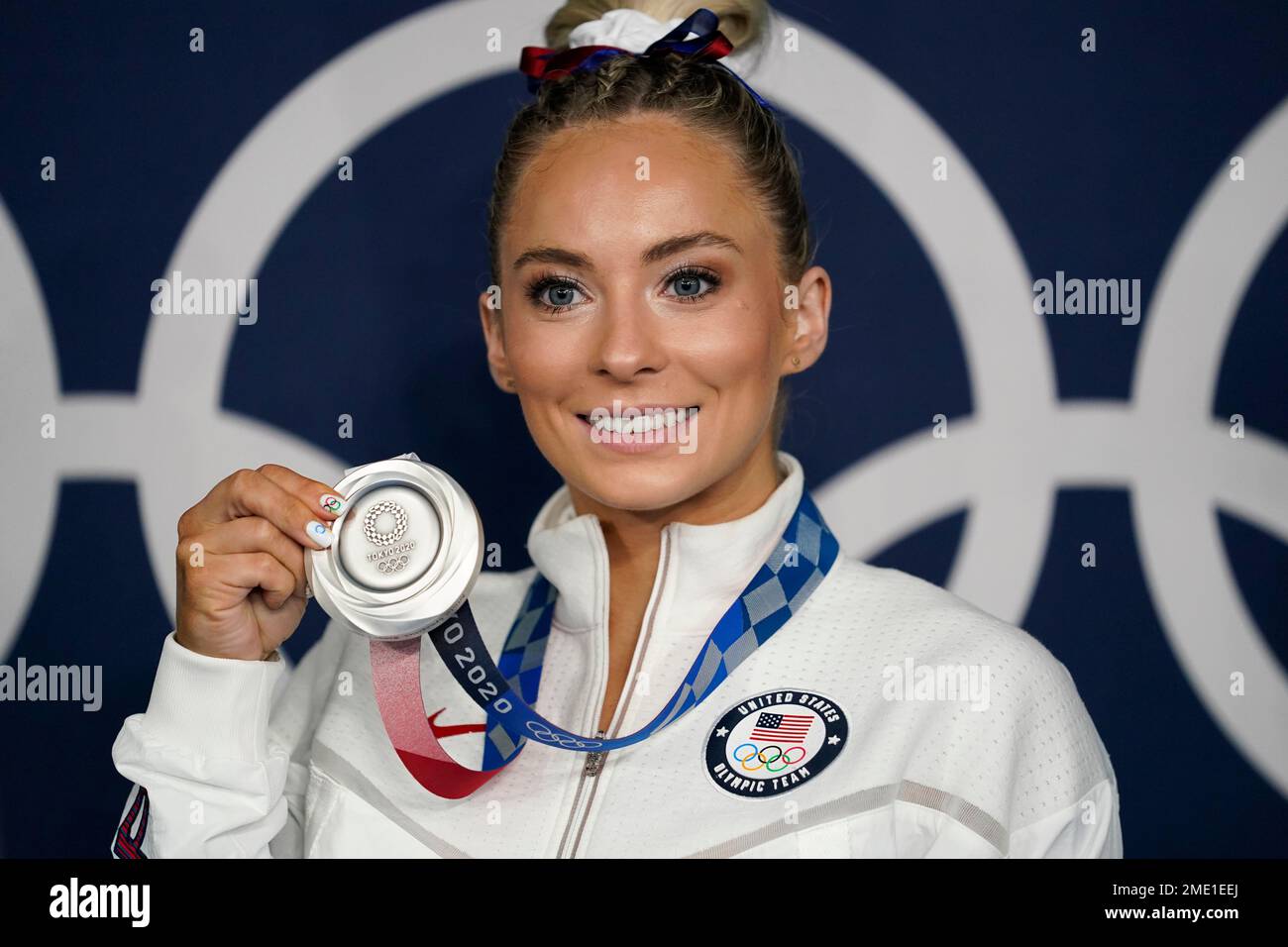 Mykayla Skinner, of United States, poses for a photo with her silver ...