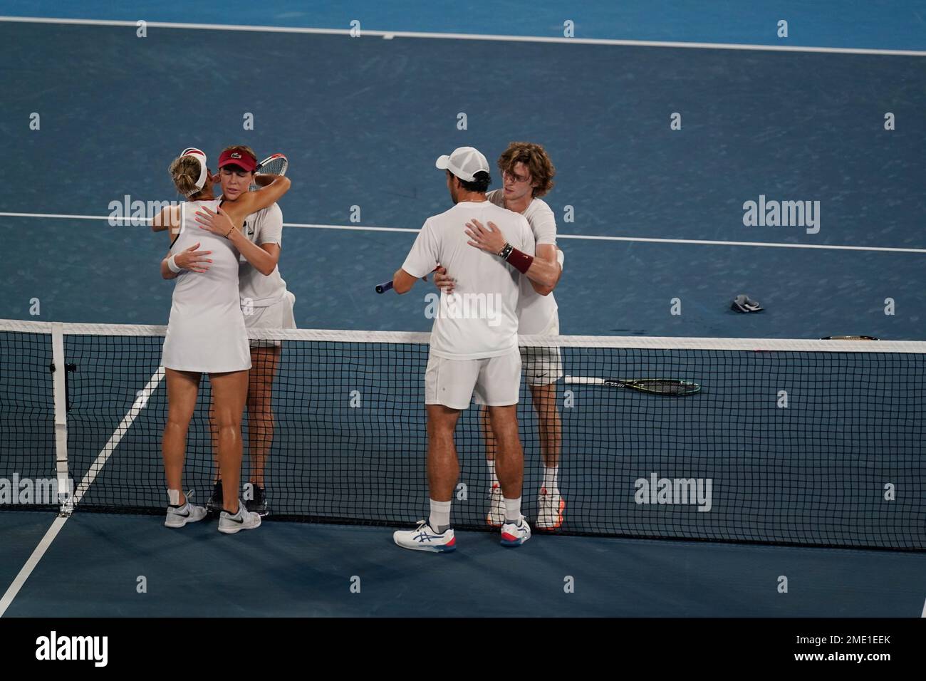 Anastasia Pavlyuchenkova and Andrey Rublev, of the Russian Olympic ...