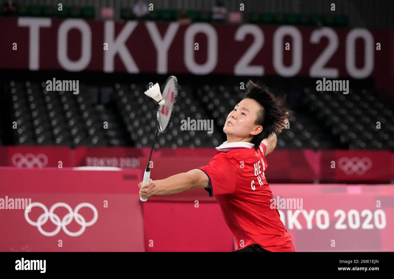China's He Bing Jiao competes against India's Pusarla V. Sindhu during ...