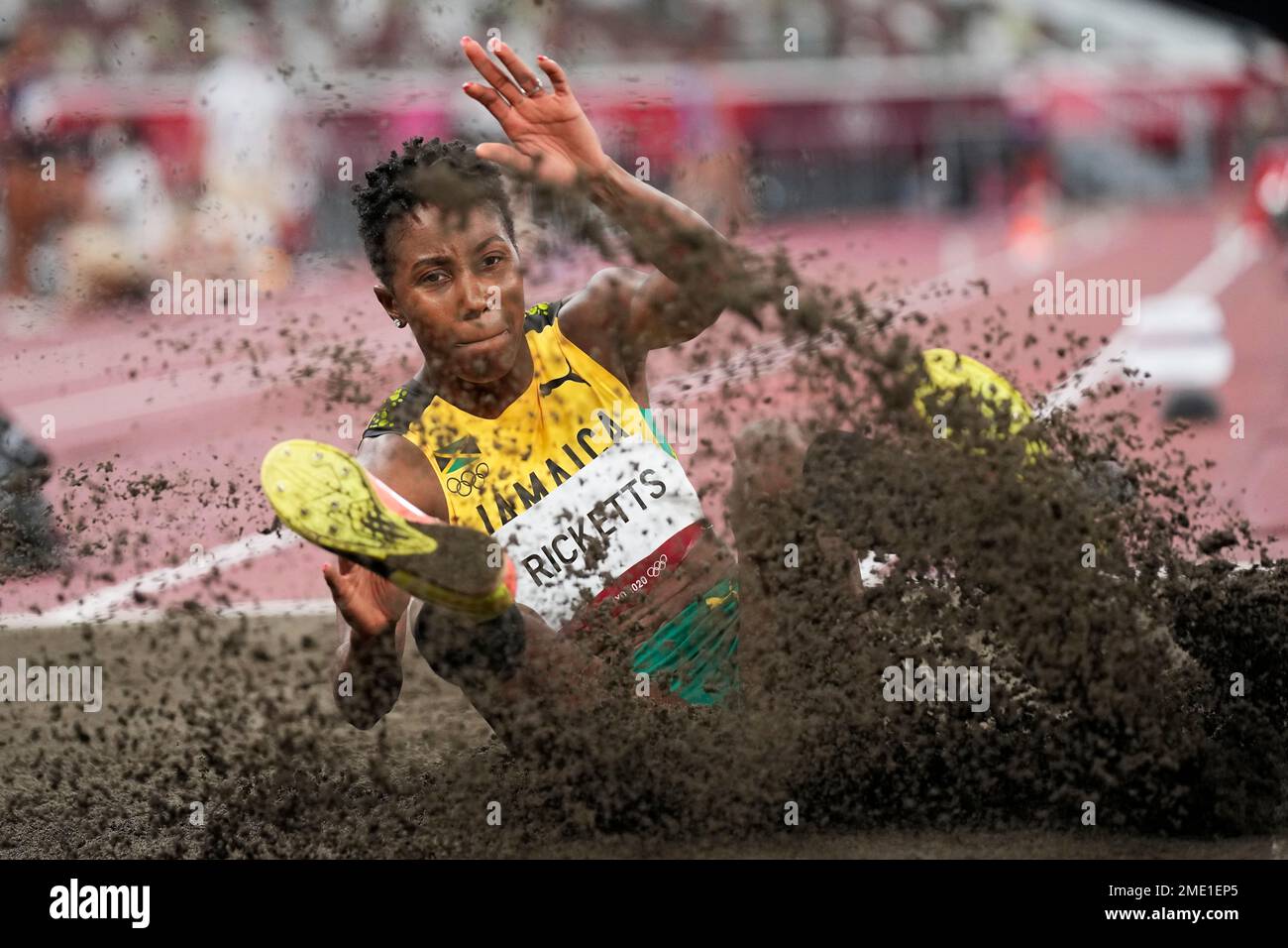 Shanieka Ricketts, of Jamaica, competes in the final of the women's ...