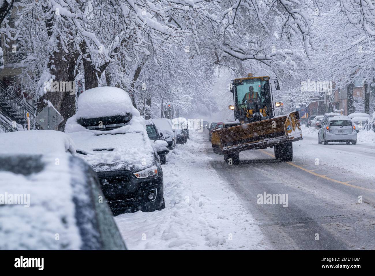 Montreal, CANADA - 17 December 2022: snow plow is clearing snow from ...