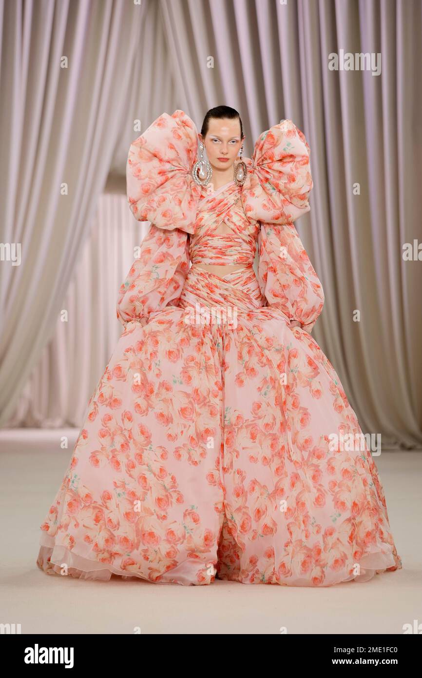 A model wears a creation as part of the Giambattista Valli Haute ...