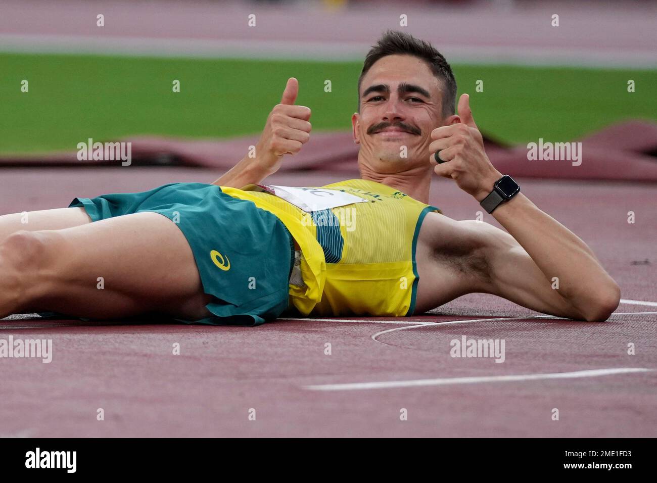 Brandon Starc, of Australia, gestures as he rests during the final of ...