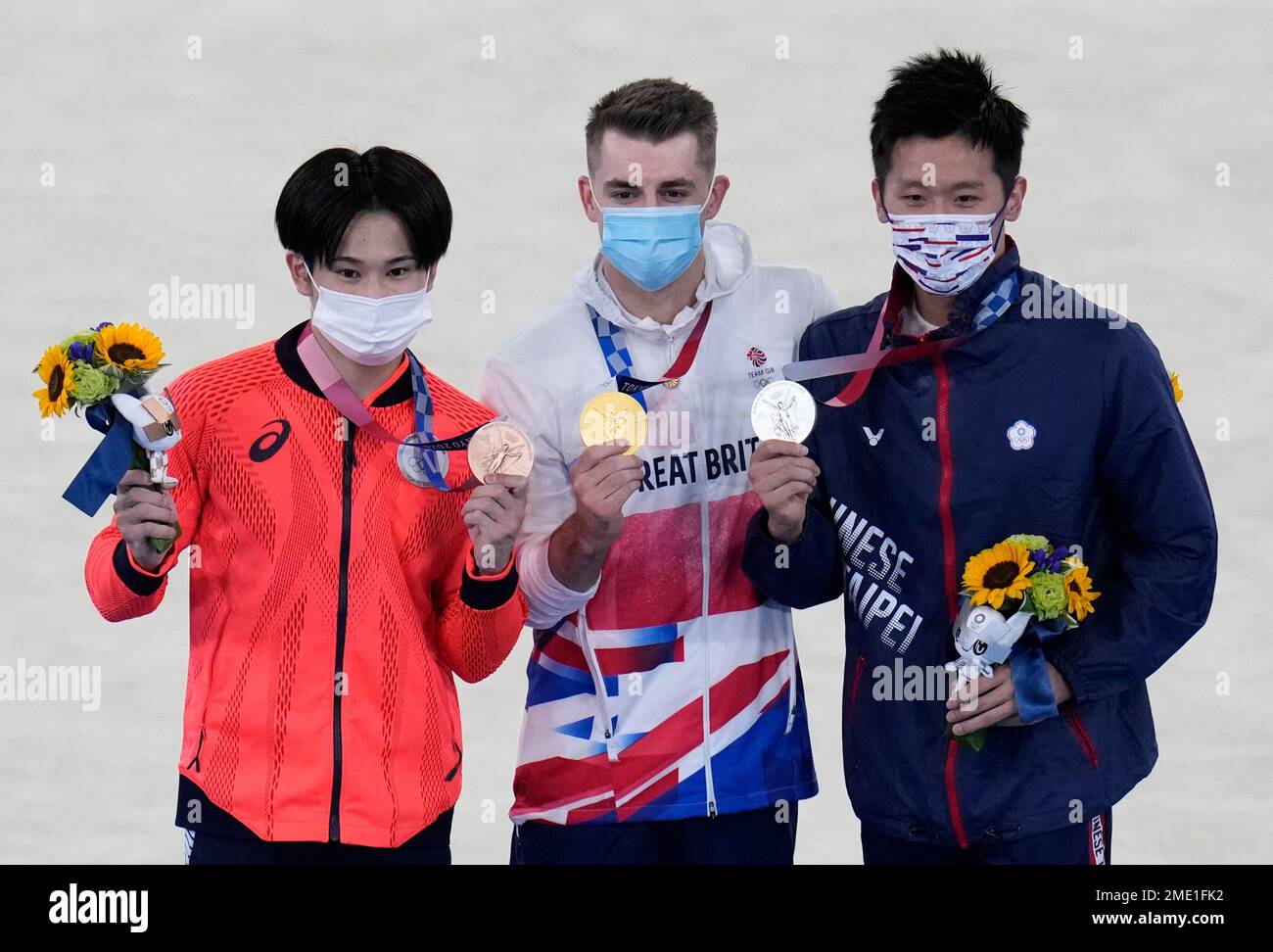 From left, Kazuma Kaya of Japan, Max Whitlock of Britain and Lee Chih ...