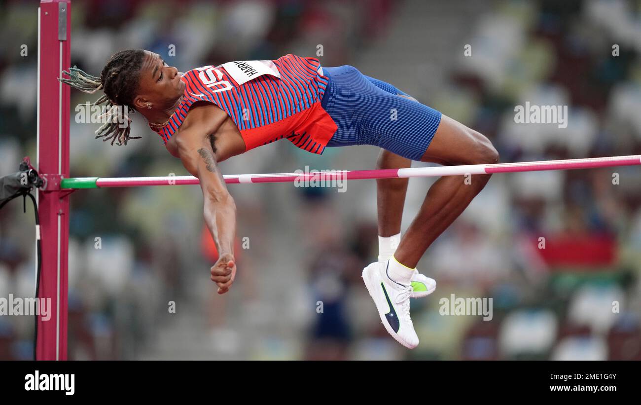 Juvaughn Harrison, of the United States, competes in the final of the ...